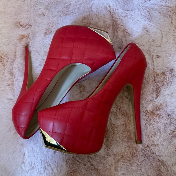 Shoes | Sexy Red Pump With Gold Toe | Poshmark